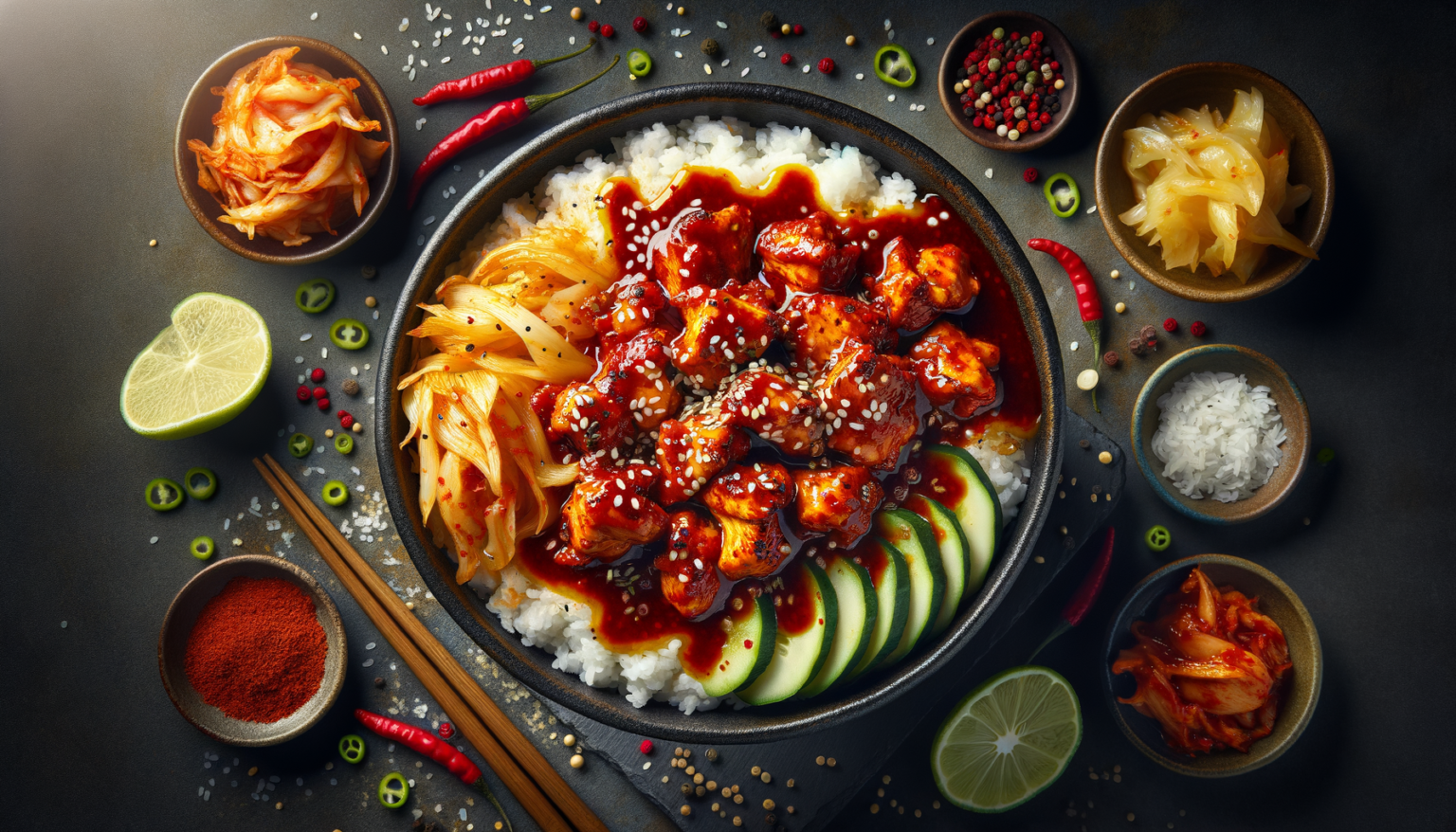 Spicy Korean Gochujang Chicken Bowl with Kimchi and Rice - KetoGrillMethod